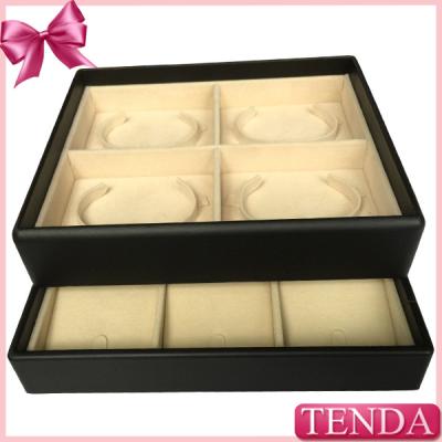 China Leather Body Jewellery Jewelry Bead Bracelet Bangle Display Tray with Velvet Collar for sale