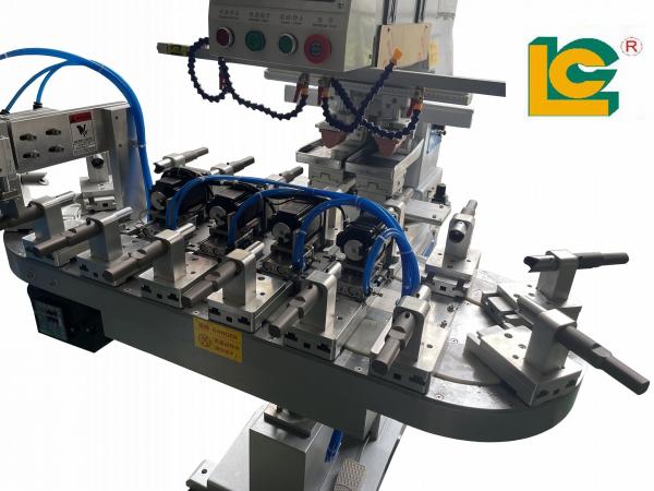 Quality 2-color open ink well pad printing machine with conveyor with rotary system for sale