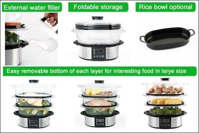 China High Power Auto off 7 programmes External water 11L Digital Stainless Steel Steam Cooker XJ-92214/VS for sale