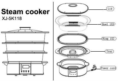 China High Power Auto off 7 programmes External water 11L Digital Stainless Steel Steam Cooker XJ-92214/II for sale