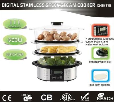 China High Power Auto off 7 programmes External water 11L Digital Stainless Steel Steam Cooke12818A for sale