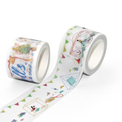 China Custom Lovely Kawaii Washi Paper Tape Printed Glitter Washi Tape for sale