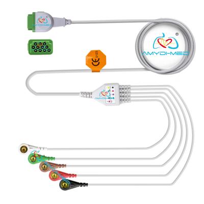 China 11Pin GE V100 Solar 8000 Dash1000 ECG Cable Electrode Snaps Plug TPU Cable 2.4M Cable 0.9m Leads for sale