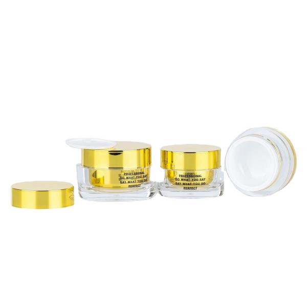 Quality 15g 30g 50g Double-wall Acrylic Cosmetic Cream Jar with Golden Lid Nail Polish Bottle for sale