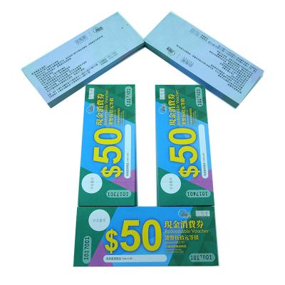 China Fan-fold (Z-fold) Ticket Paper with Hologram and Hot Stamped Design Offset Paper Vouchers/Perforated Coupons for sale