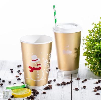 China Hot Drink Disposable Paper Cup 16 Oz With Lids And Straws Light Weight for sale