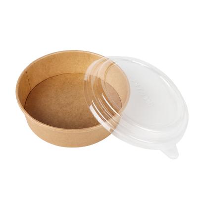 China Disposable 350ml Food Packing Container Kraft Paper Salad Bowl With Lid for sale