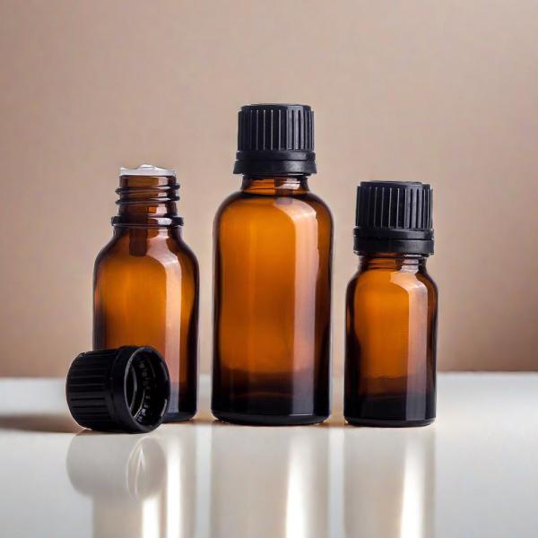 Quality Medicinal Grade Glass Plug Essential Oil Bottle 10ml , 15ml ,20ml ,30ml , Brown Bottle With Screw Cap for sale