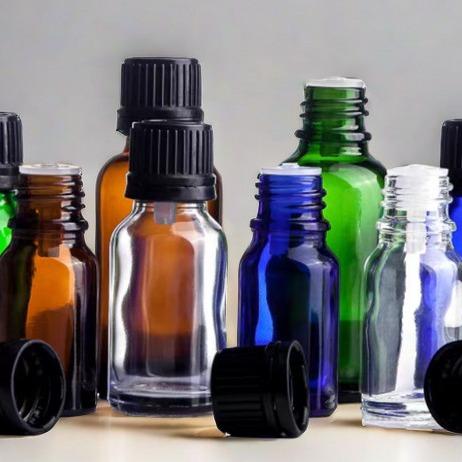 Quality Glass Oil Bottle With Screw Cap , Blue / Green / Brown / Clear Essential Oil Bottles for sale