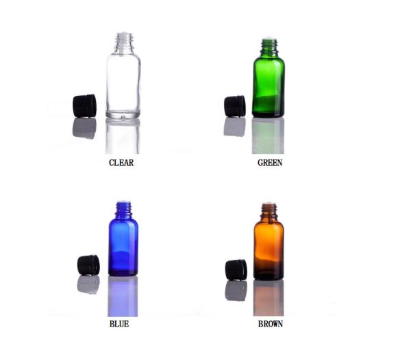 Quality Glass Oil Bottle With Screw Cap , Blue / Green / Brown / Clear Essential Oil for sale