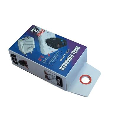 China Fast Charger Quick Charger Packing Paper Box , Ivory Board Packaging Gift Boxes With Hook for sale