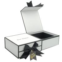 Quality White Magnetic Gift Boxes With Black Ribbon , Clothing Shoes Paper Box for sale