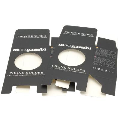 China Consumer Electronics Paper Box With Pvc Window Hanging Hollow Packaging Box  Rectangle Cardboard Boxes For Phone Holder for sale
