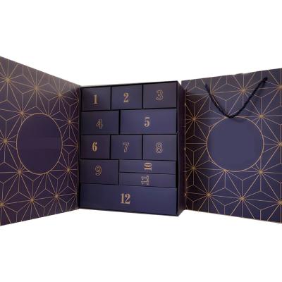 China Custom Advent Calendar Packaging , Cosmetic Magnetic Cardboard Box With 24 Drawers for sale