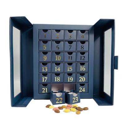 China Custom Advent Calendar Packaging , Cosmetic Magnetic Cardboard Box With 24 Drawers for sale