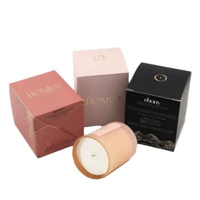 China Auto Lock Bottom Folding Candle Packaging  Box  With Gold Foil Stamping Embossing Logo for sale