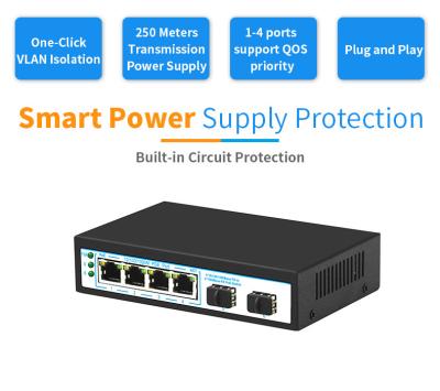 China 4 Port Extender Poe Switch Power 60W Gigabit 1 In 4 Out Te koop