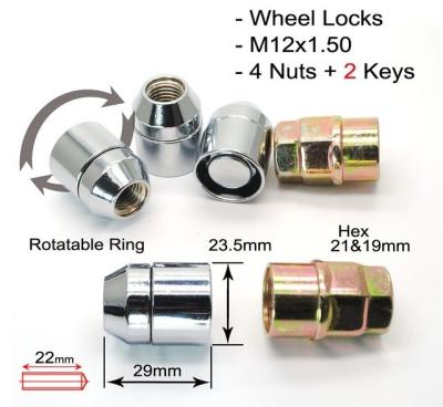 China 2.5 Cm Closed Acorn Locking Lug Nuts Zinc Key Apply To Wheels / Rims for sale