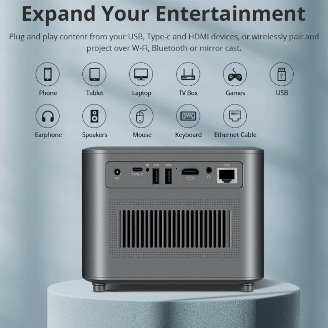 Airplay 4K WiFi Mini Pico Projector side view