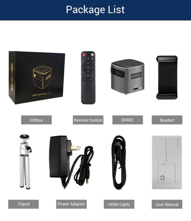 Portable projector setup with included accessories