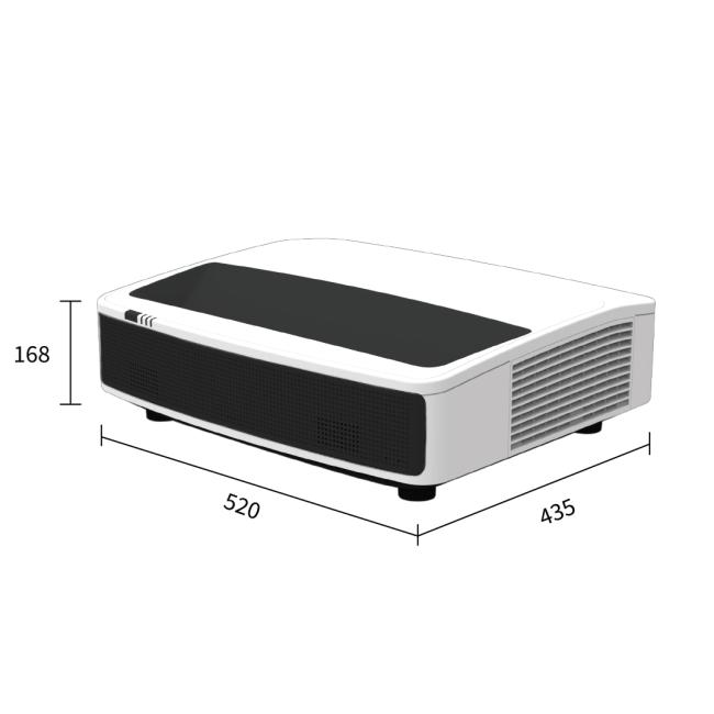 ODM Interactive 3D Classroom Short Throw Projector showing sleek design and compact placement near wall