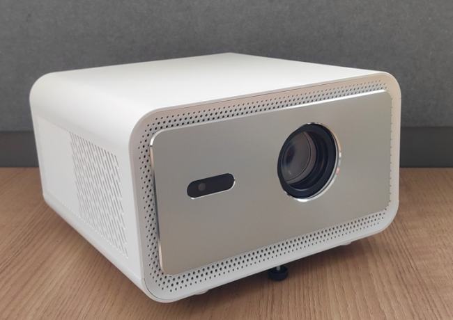 Front view of V418 portable projector showing compact design