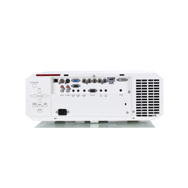 Close-up view of the 3LCD projector's professional design and lens system