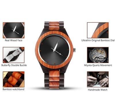 Cina Orologio del quarzo degli uomini di legno di logo su ordinazione con l'esposizione analogica del quadrante, una durata di vita della batteria di 2 anni in vendita