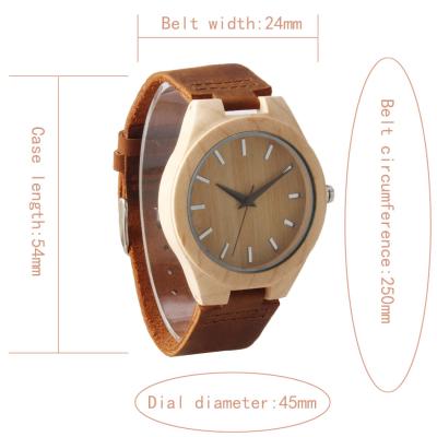 Cina Progettazione semplice dell'orologio di legno di bambù della banda del cuoio genuino con il movimento del quarzo del Giappone in vendita