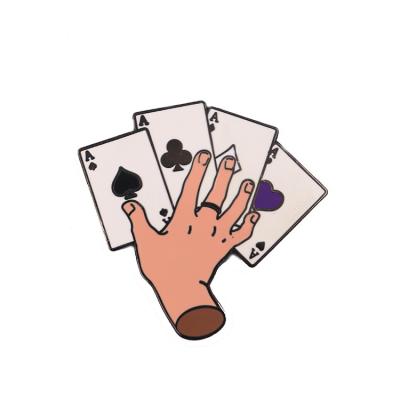 China Hand With Poker Black Nickel Plating Lapel Enamel Pins , Hard Enamel Lapel Pins Badges for sale