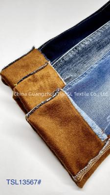 China 59inch voelt de vacht Gevoerde Stretchable de Jeansstof van de Denim Grondstof met Super Zachte Hand Te koop