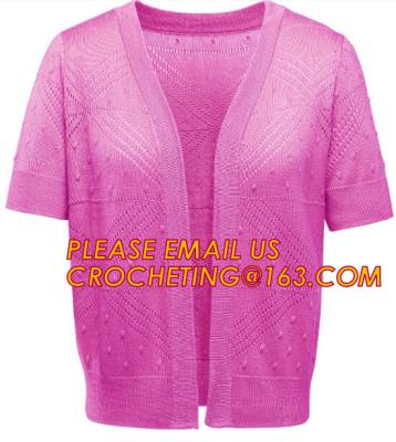 China Short Sleeve Pointelle Shoulder Pointelle Sleeve Women Cardigan, Long Sleeve Stitch Blocking Pointelle Stripe Women Card for sale