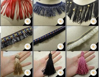 China 6.5cm polyester tassel long curtain fringe trim, water soluble 100% polyester fringe trimming for curtain for sale