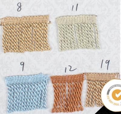 China 6.5cm polyester tassel long curtain fringe trim, water soluble 100% polyester fringe trimming for curtain for sale