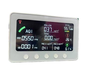 중국 AQI 디스플레이와 함께 스마트 와이파이 공기 질 모니터 - CO2/CO/PM2.5/PM1.0/TVOC/공정류/기온/습기/소음 감지기 판매용