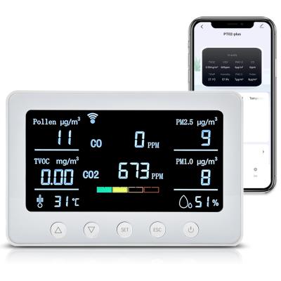 China Wi-Fi Air Quality Monitor Detects Pollen, TVOC, CO, CO2, PM2.5, 1.0, Temp. and RH, Air Quality Sensor & IoT Controller for Home for sale