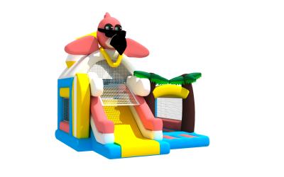 China Colorful Cute Pink Flamingo Themed Inflatable Combos  For Home Backyard for sale