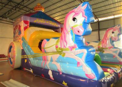China Inflatable pink The carriage princess standard slide disney pink inflatable princess castle carriage slide for sale