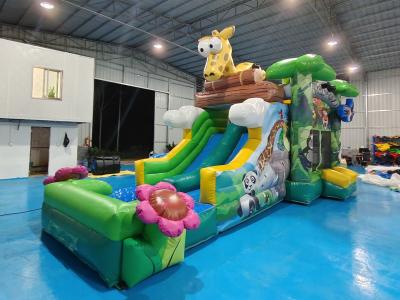 China Outdoor Bounce House With Slide Jungle Animals Inflatable Bouncy Castle With Slide Combo Double Slides For Rental for sale