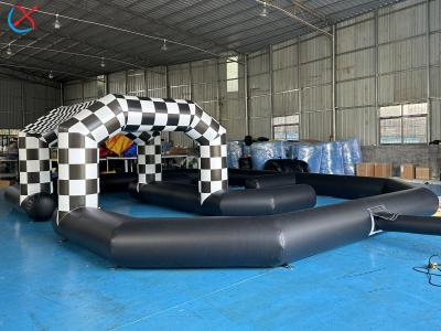 China Black And White Factory Inflatable Large Track Racing Inflatable Obstacle Course for sale