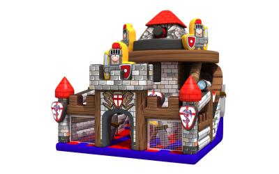 China Waterproof PVC Material Inflatable Guard Castle Dry Slide With Fence for sale
