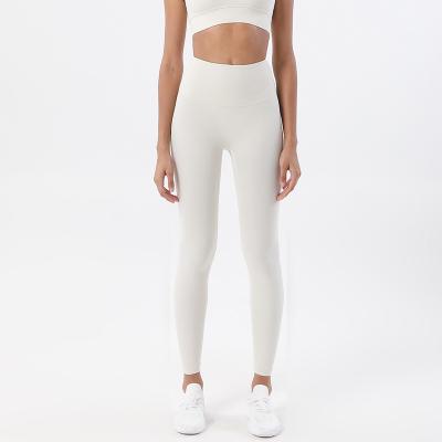 China Antibacterial high waisted tight pants solid color ribbed sports fitness sports belly tiktok hip-lifting gaiters pants nude high waist for sale