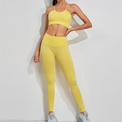 China Antibacterial Wrinkle Fit Sports Flex Ladies Yoga Pants And Top Solid Color Elastic Waist for sale