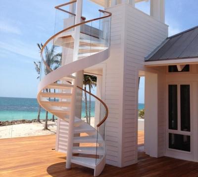 China indoor carton steel frame modern design stainless steel wood treads curved arc spiral staircase stairs for sale