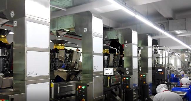 Full operational view of multihead weigher packing machine