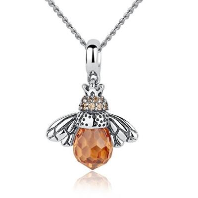 China 925 Oxidized Sterling Silver Necklace with Queen Honey Bee Little Bumblebee Pendant for sale