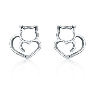 China Authentic 925 Sterling Silver Earrings , Cute Cat Shaped Stud Earrings for Women for sale