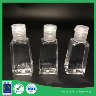 China 30 ml trapezoidal bottle free instant hand sanitizer gel bottle PET packing squeeze bottle cover for sale