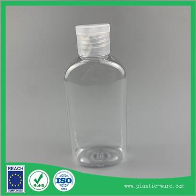 China 100ml PET transparent cover plastic flat bottle of hand sanitizer alcohol empty bottles for sale