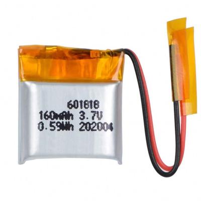 China Kleine Grootte Li Polymer Rechargeable Battery 601818 3.7V Lipo 160mAh Te koop